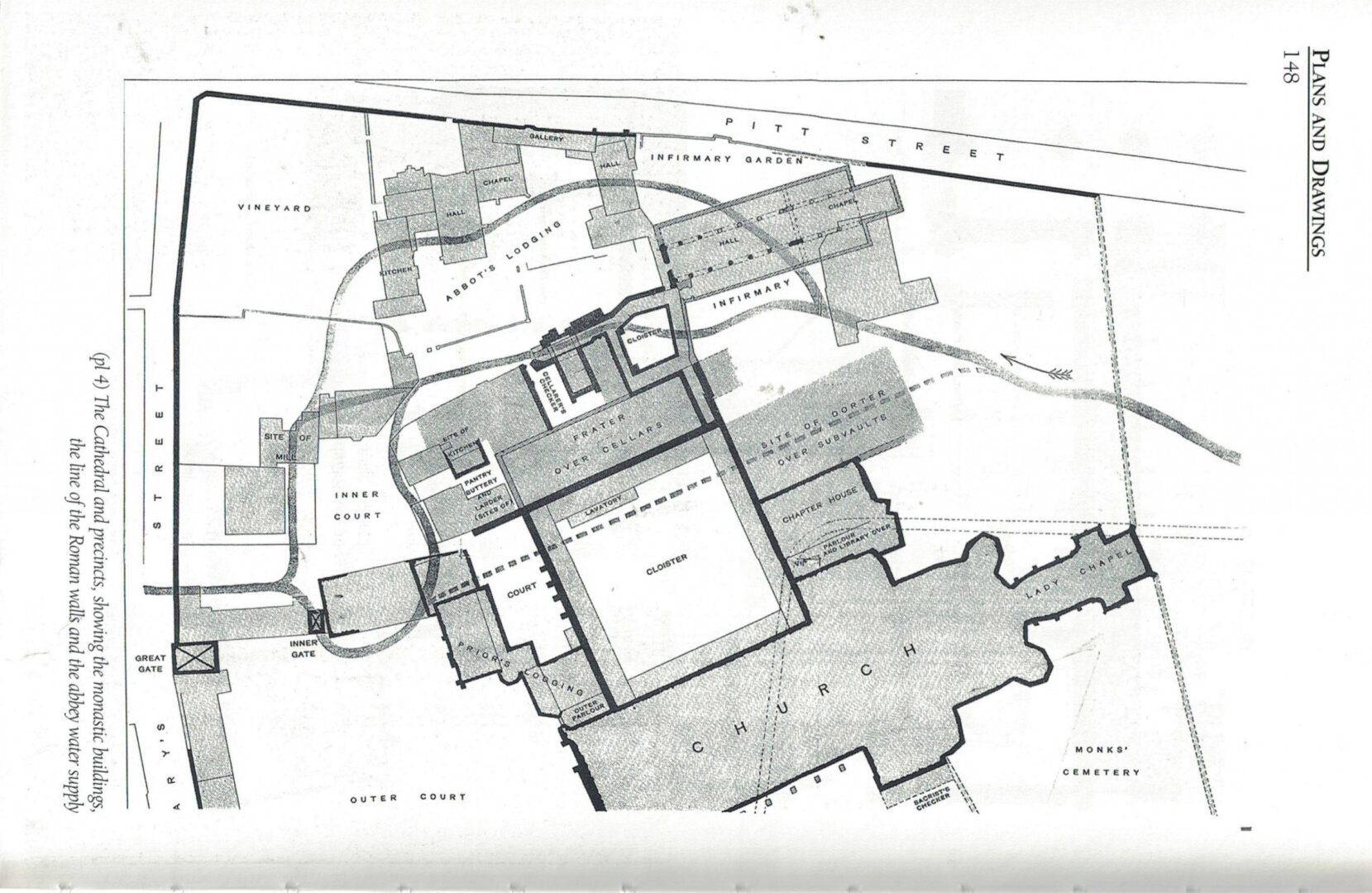 Cathedral & Precincts showing Roman walls and water supply - Gloucester ...