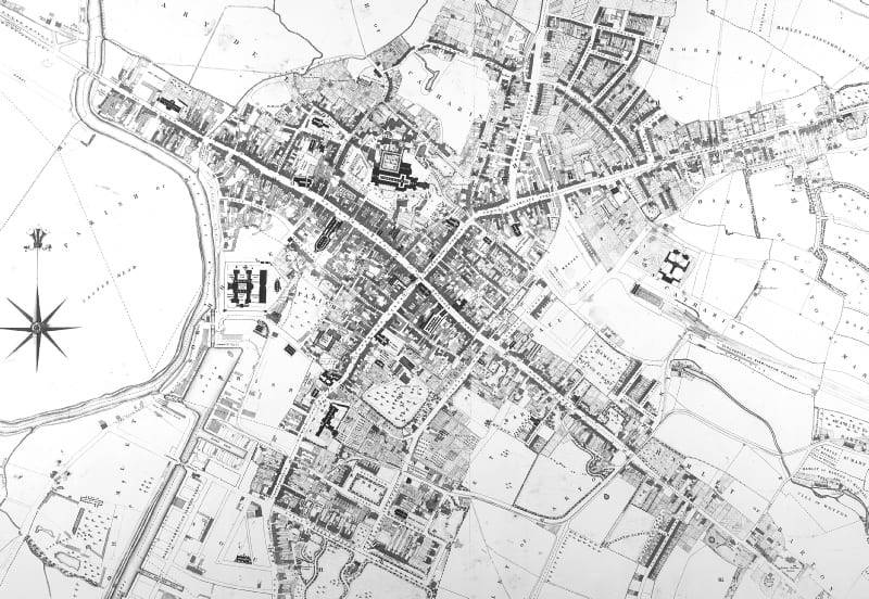 Central area of Gloucester on Causton's 1843 map - Gloucester Civic Trust